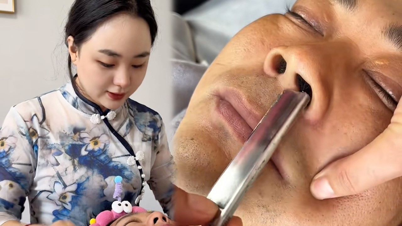 💈ASMR | Remove dead skin and fuzz from men's faces! 🪒 Shave the head ...