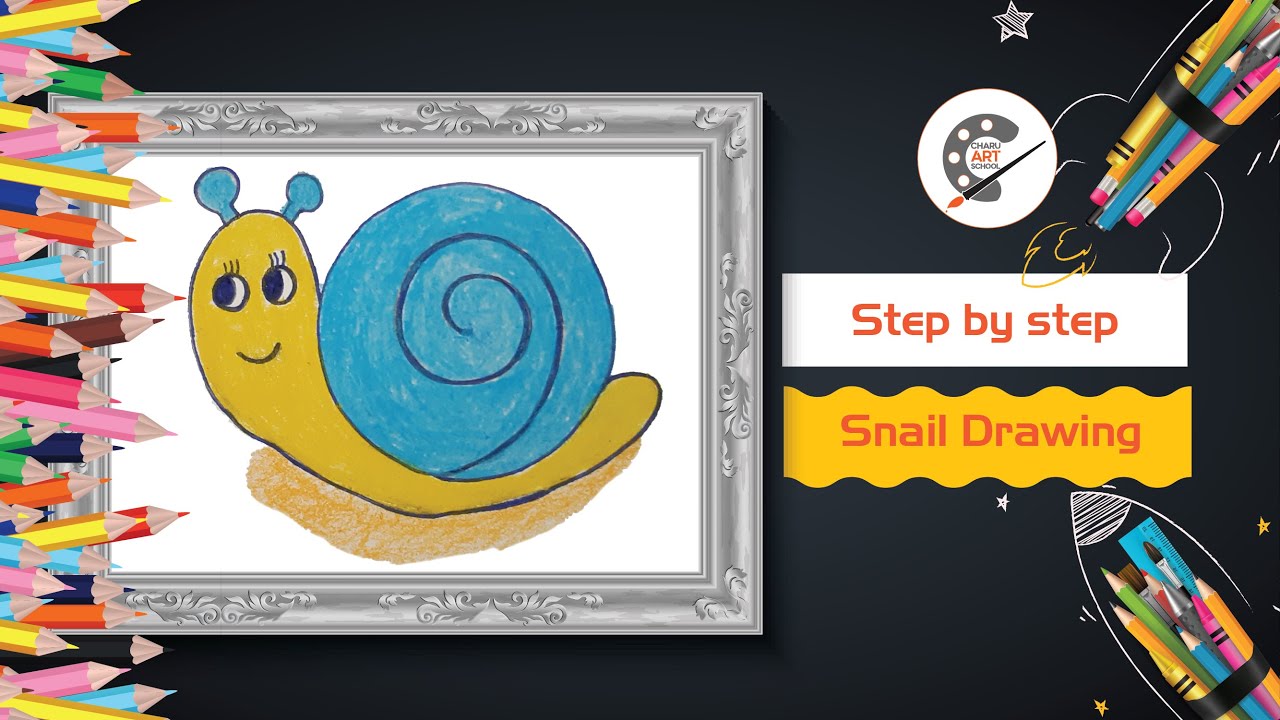 Step by step Snail drawing for beginners and children. kids drawing ...