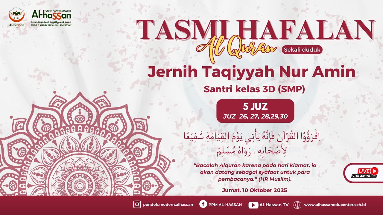Tasmi 5 Juz Al-Quran I Jernih Taqiyyah Nur Amin - YouTube