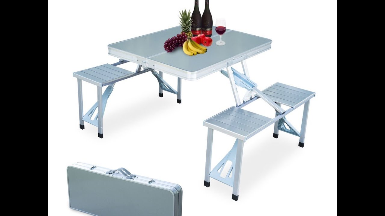 Picnic Table Aluminum Portable Folding demo - YouTube