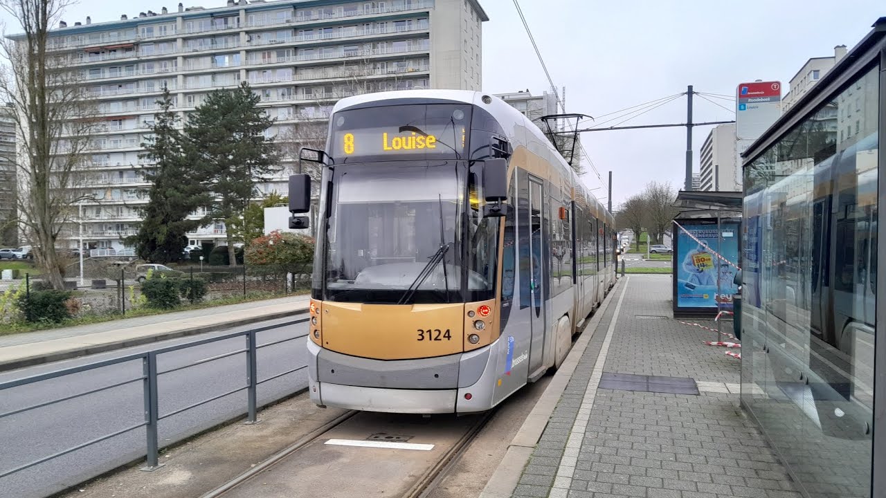 STIB Tram 8 Trajet complet (Louise vers Roodebeek) dans un T3000 (3124 ...