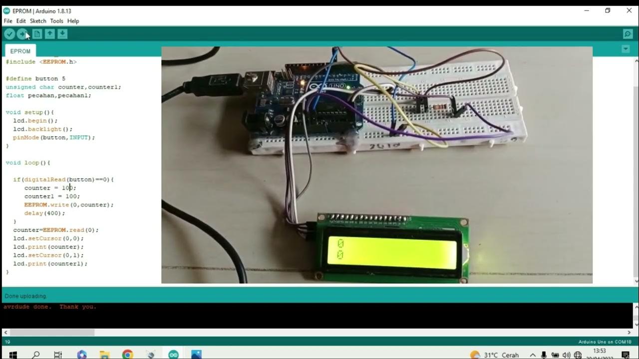 Arduino EEPROM(Menyiman data bulat dan pecahan) - YouTube