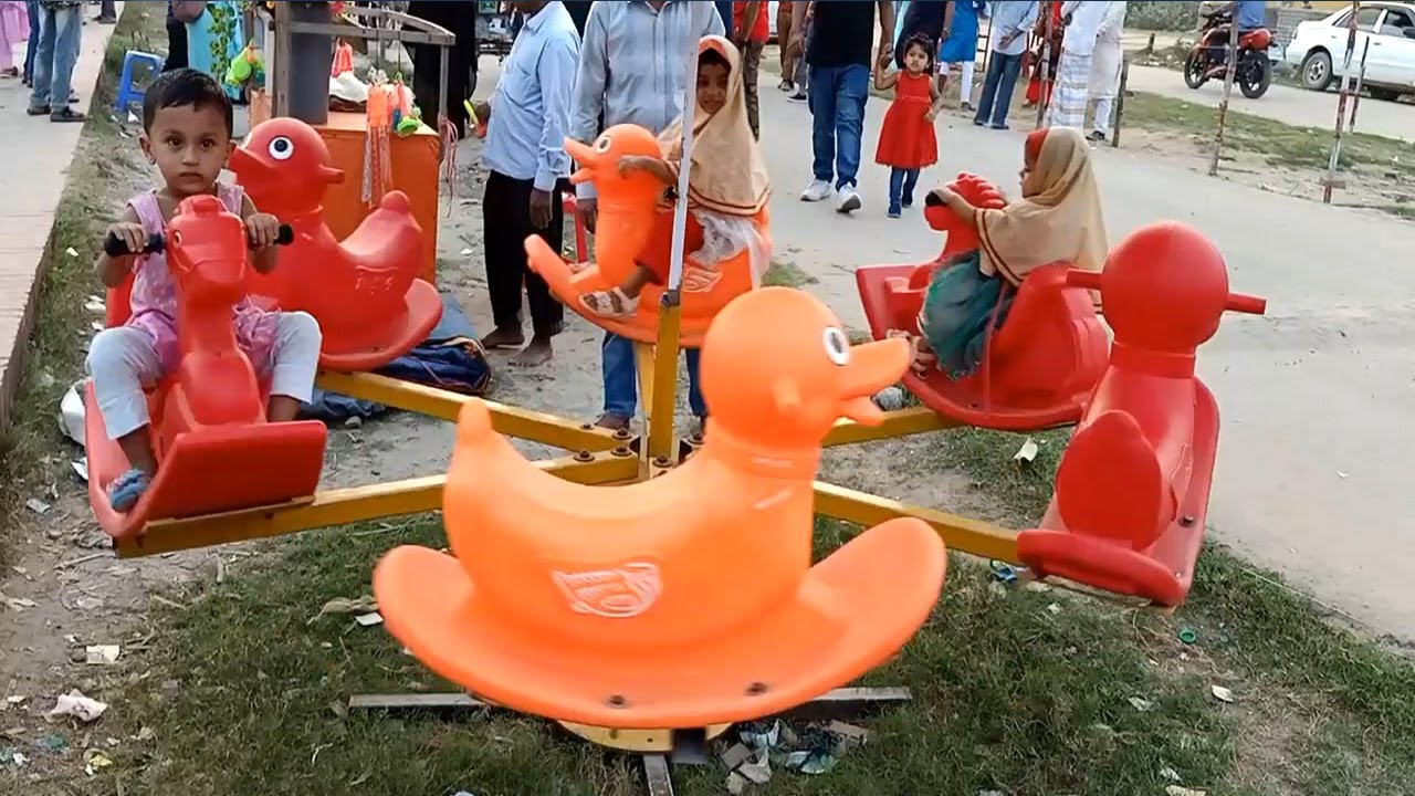 The Cute Baby Riding on Duck rider in the Children Park 2020 - YouTube