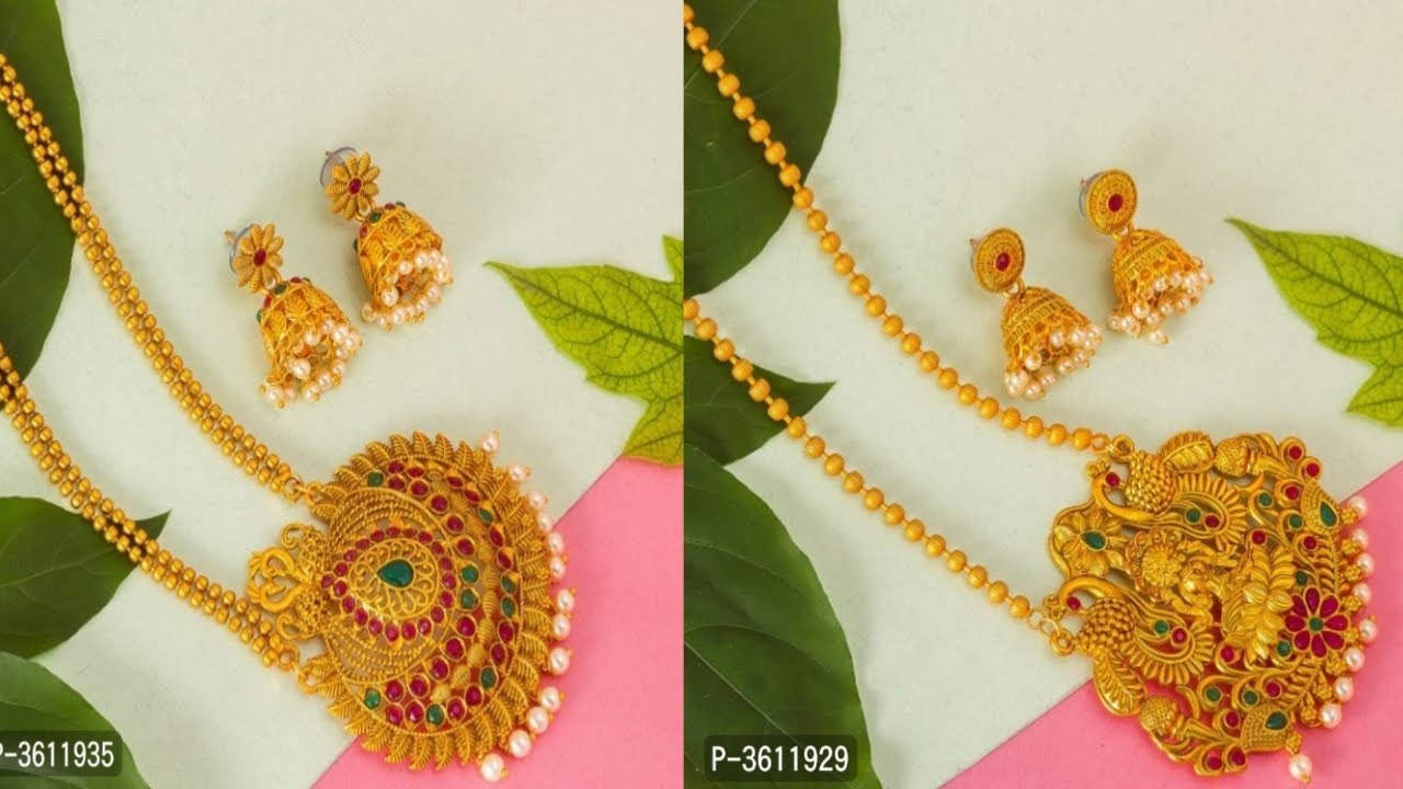 Matt Finish Gold Plated Temple Jewellery Set - YouTube