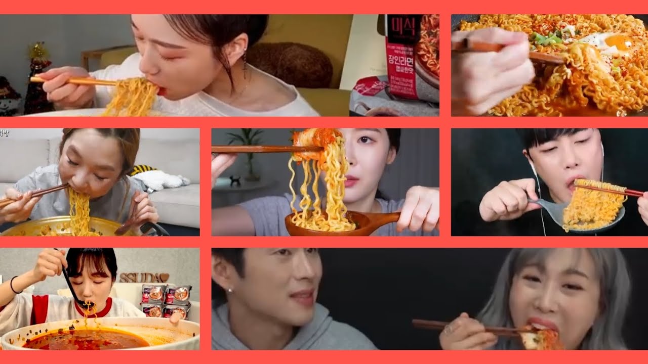 Asmr Eating Spicy Ramen Noodles 🍜 Hot Soupy noodles Mukbang Compilation ...