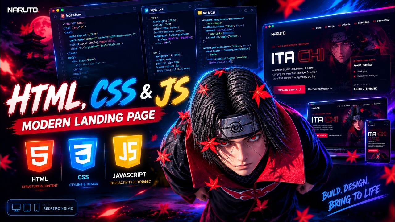 HTML & CSS Anime Website Tutorial | Itachi Uchiha Landing Page - YouTube