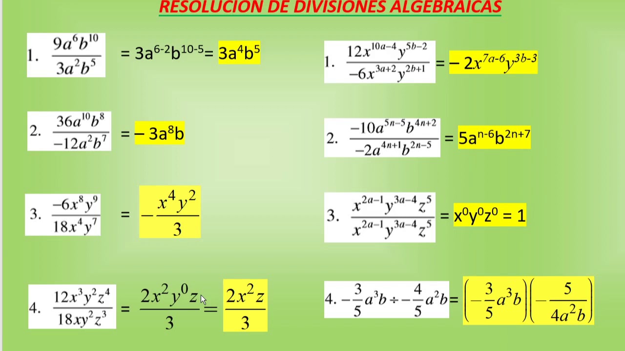 2do SEC ÁLGEBRA DIVISIÓN DE MONOMIOS 7A - YouTube