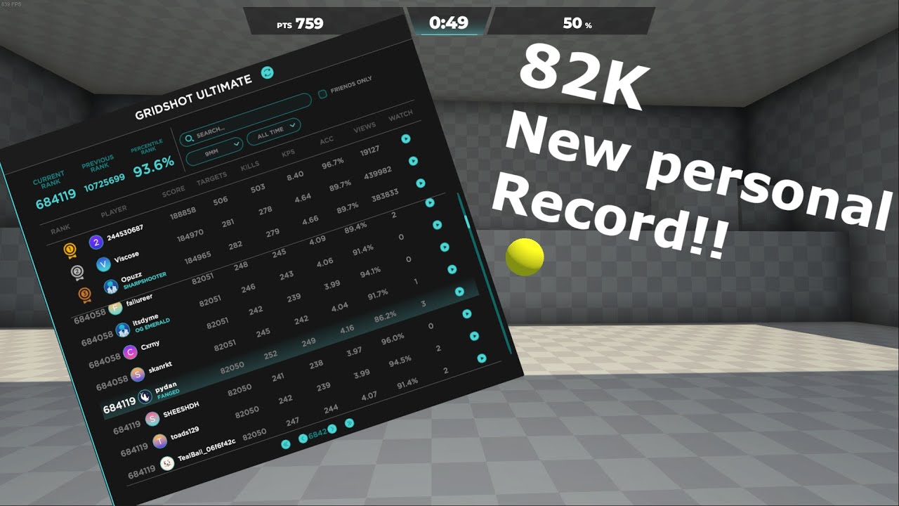 New personal Aimlabs record in Gridshot(Ultimate) (82k)! Top 7%! - YouTube