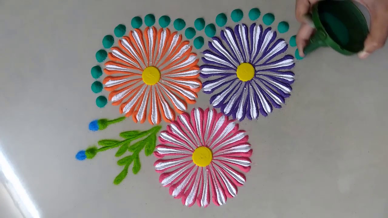 Very easy tricky quick amazing rangoli design by Bucketful Creation ...