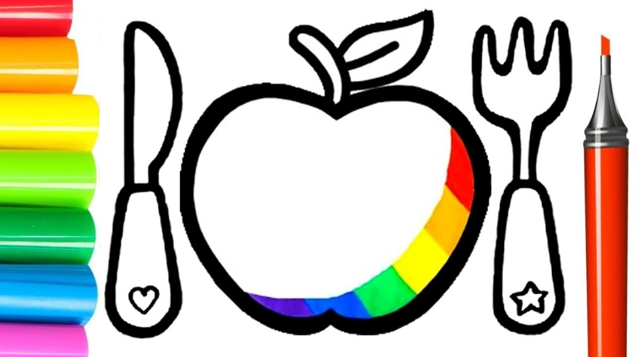 How to draw an apple with a bright color for children.Cómo dibujar una ...