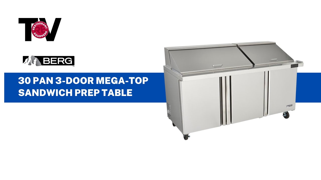 Berg 30 Pan 3-Door Mega-Top Sandwich Prep Table BER038 - YouTube
