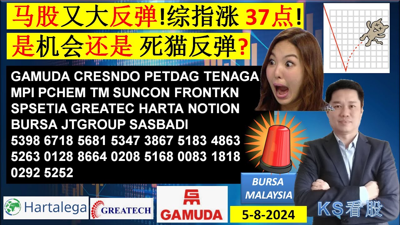 KS看股 - 马股 KLSE BURSA 分享 - 6-8-2024 💥马股又大反弹!综指涨 37点!💥是机会还是 死猫反弹? 💥GAMUDA ...