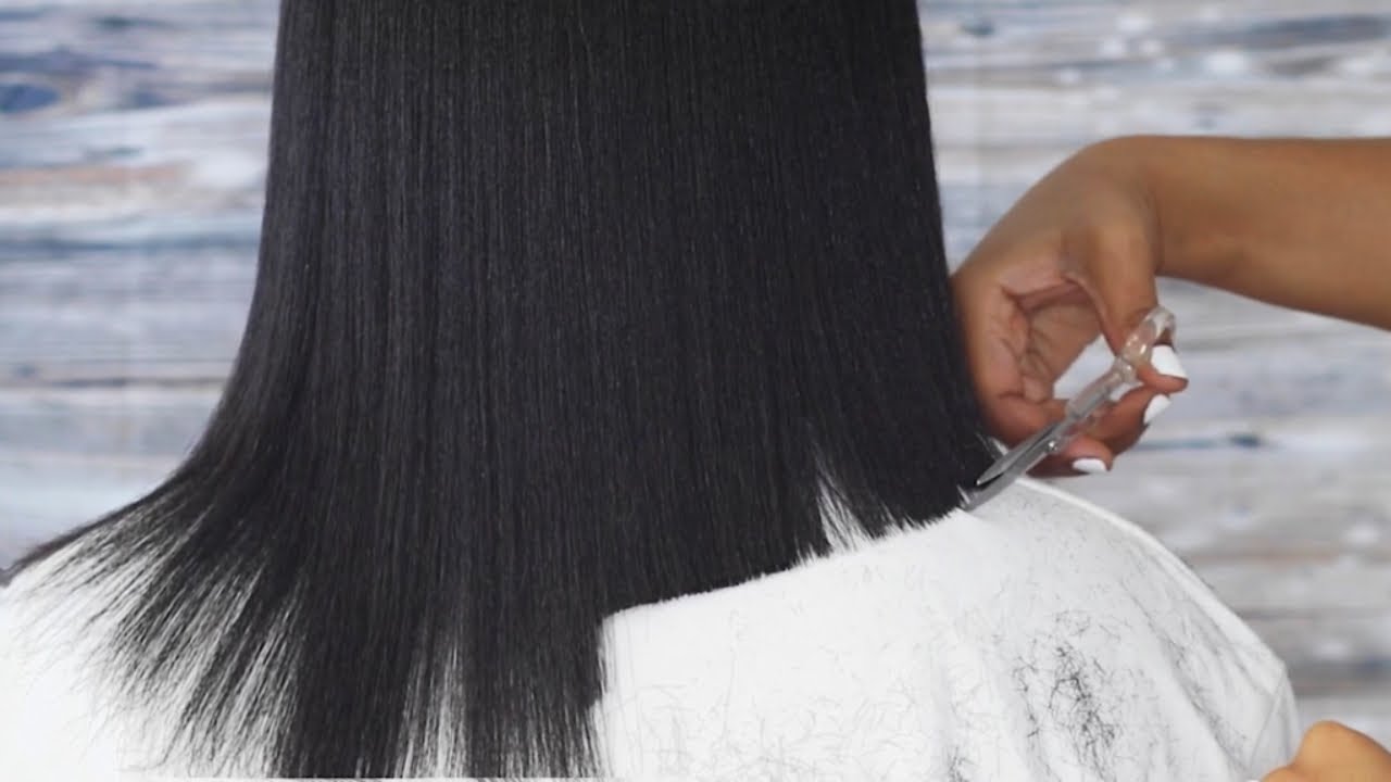 SILK PRESS BLUNT BOB ON NATURAL HAIR - YouTube