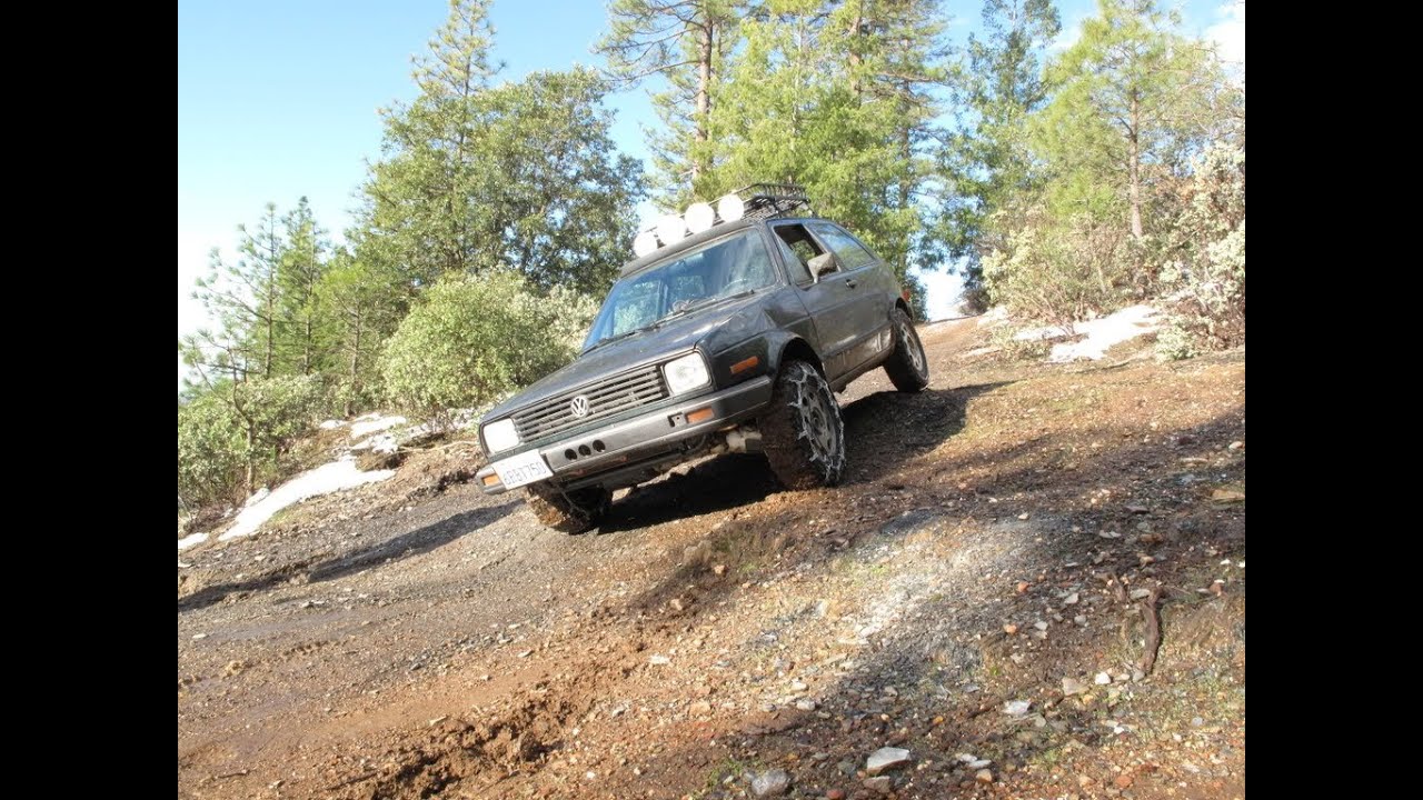 Lifted VW TDI MKII Golf on dirt road off-road winter fun - YouTube