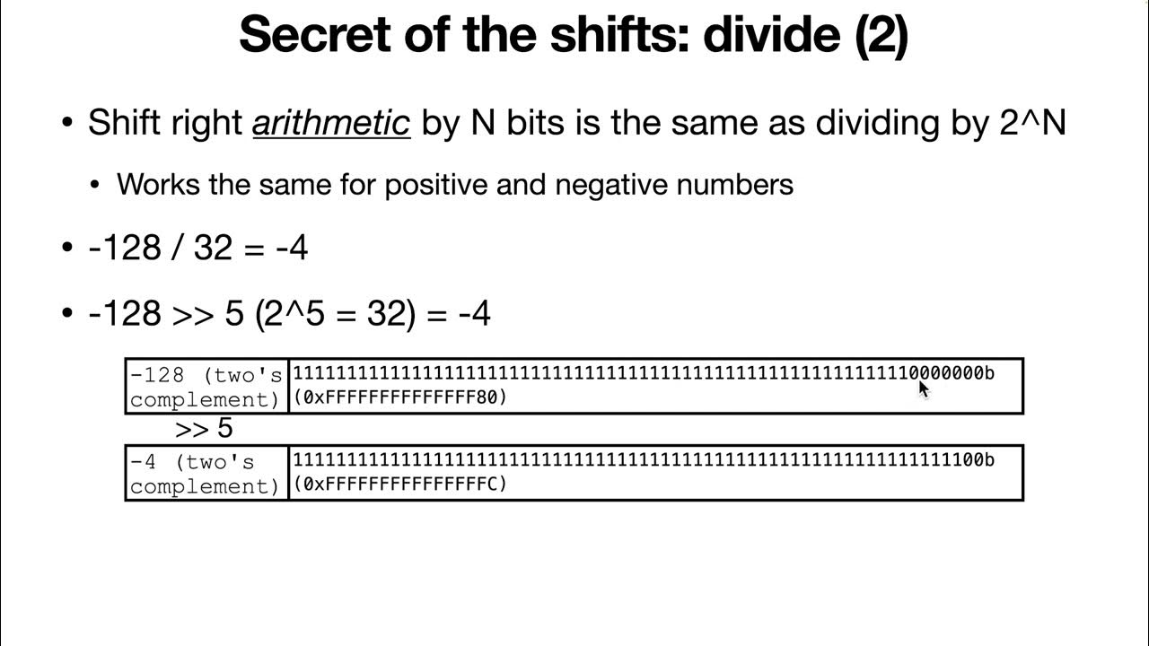 Arch1005: RISC-V Assembly 08 Shifts 06 ShiftExample6MulDiv.c 1 - YouTube