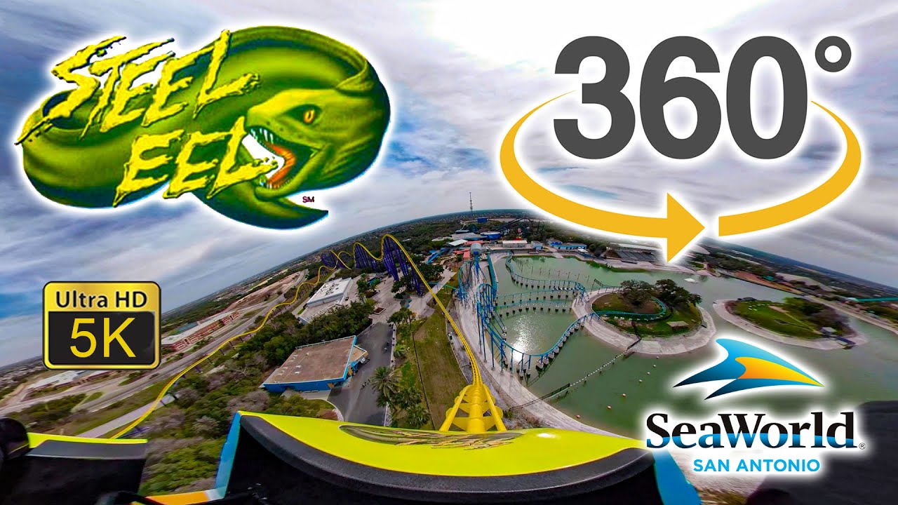 2020 VR 360 Steel Eel Roller Coaster On Ride ULtra HD 5K POV SeaWorld ...