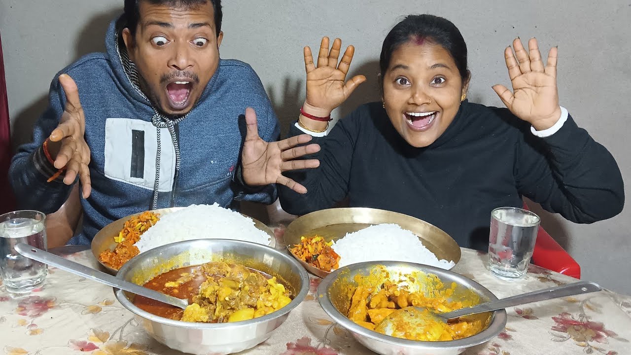 eating show(rice,bit vaja,spaisy motton curry and spaisy chicken curry🥵 ...