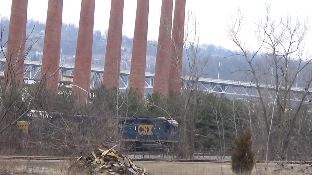 CSX local heads past big smokestacks at Homestead, PA - YouTube