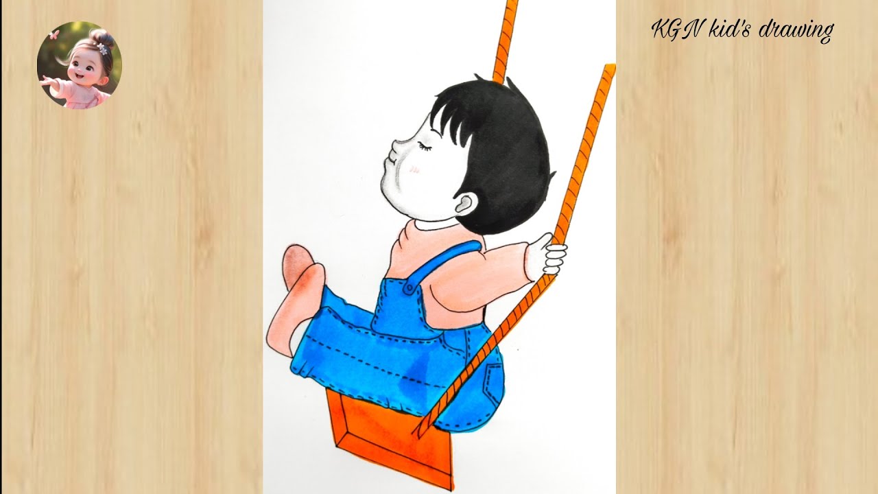 Drawing of a little boy swinging on a swing - Pencil sketch for ...