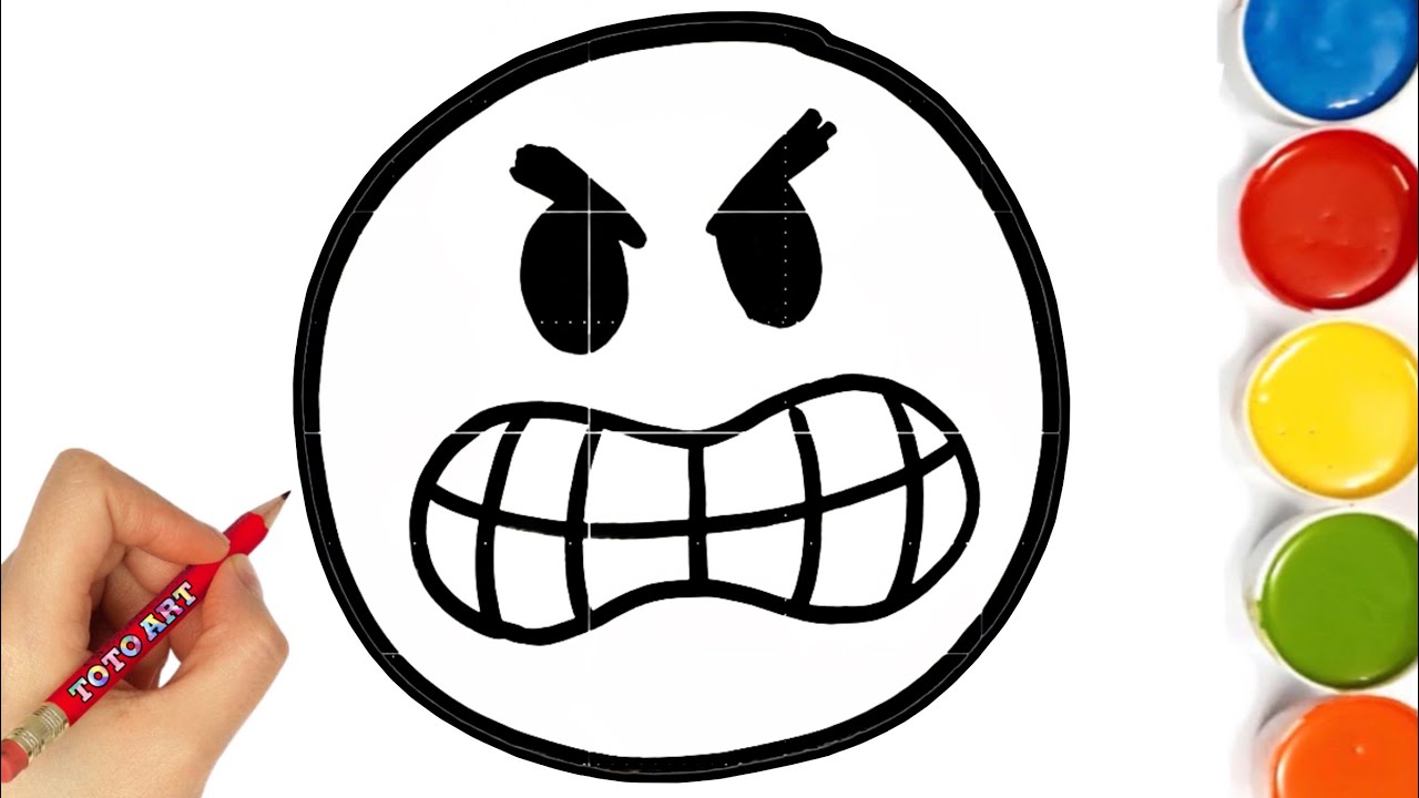 How to draw Angry Face emoji -Colouring for Kids & Toddlers |Draw ...