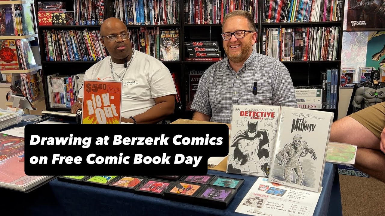 Drawing on Free Comic Book Day at Berzerk Comics - YouTube