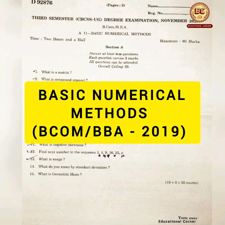 BASIC NUMERICAL METHODS - (2019 Admission Question paper |BCOM / BBA) : 3rd SEMESTER - YouTube