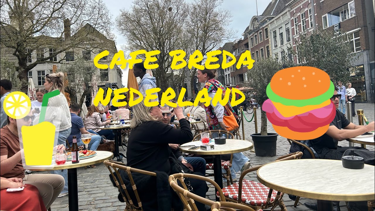CENTRUM BREDA , di NEDERLAND .suasana cafe di musim lente /semi full ...