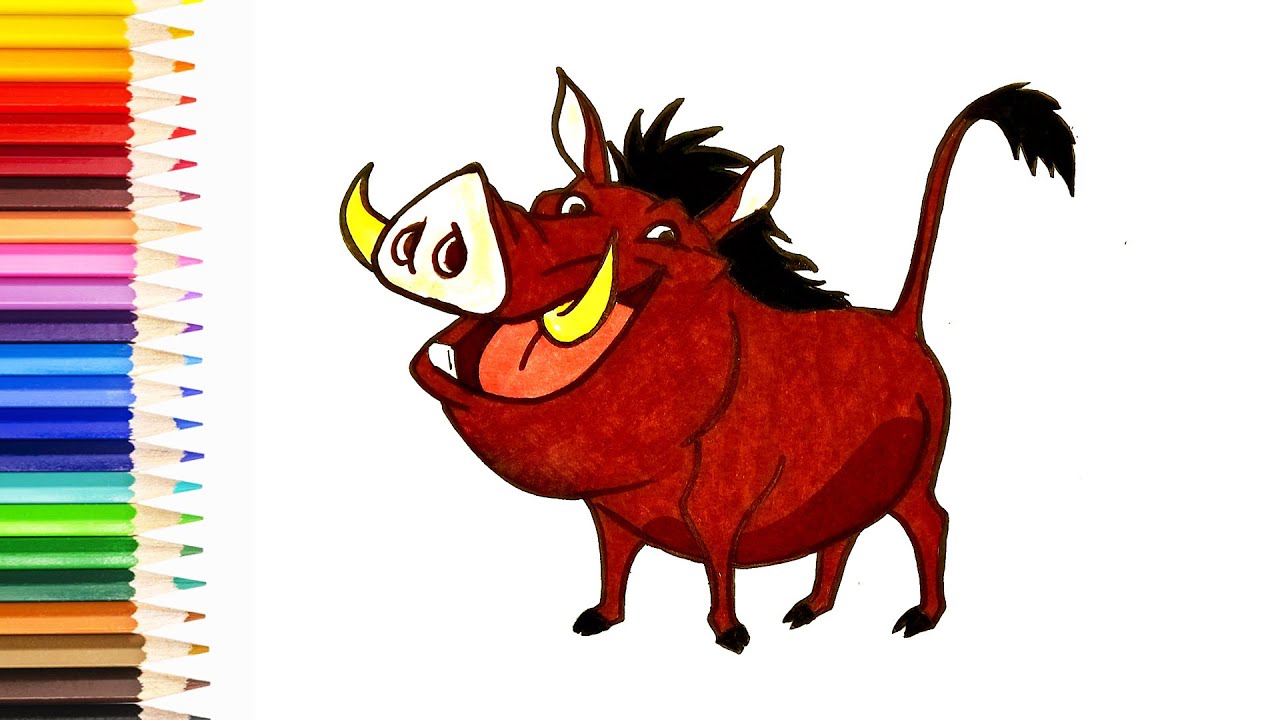 How to draw pumbaa from lion King - easy step by step drawing tutorial ...