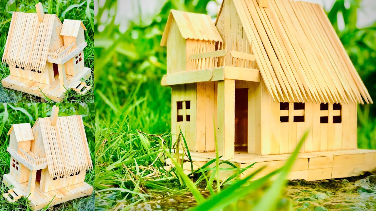 HOW TO MAKE POPSICLE STICK MINI HOUSE / DIY MINIATURE HOUSE WITH WOOD ...