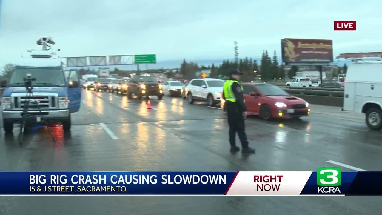 Crews work to clean up fuel spill after jackknifed big rig on I-5 - YouTube