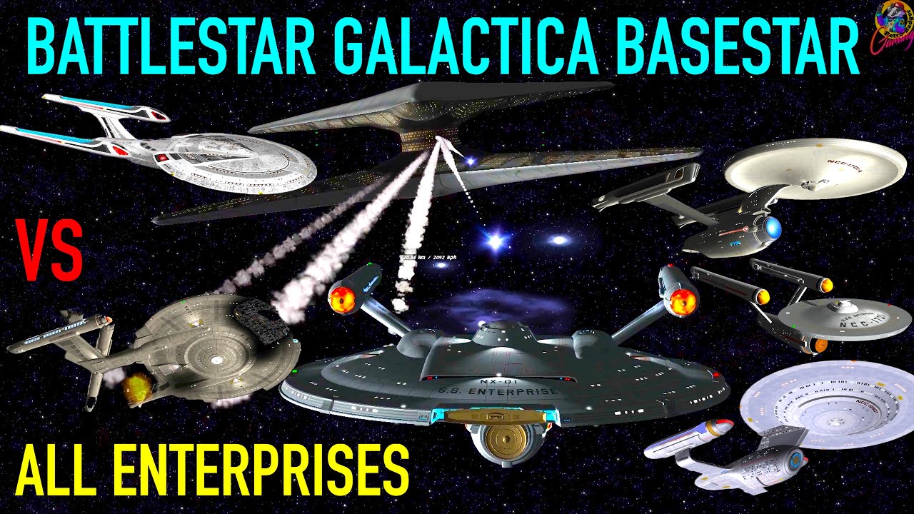 All Enterprises VS Battlestar Galactica Cylon BASESTAR - Star Trek Starship Battles - YouTube