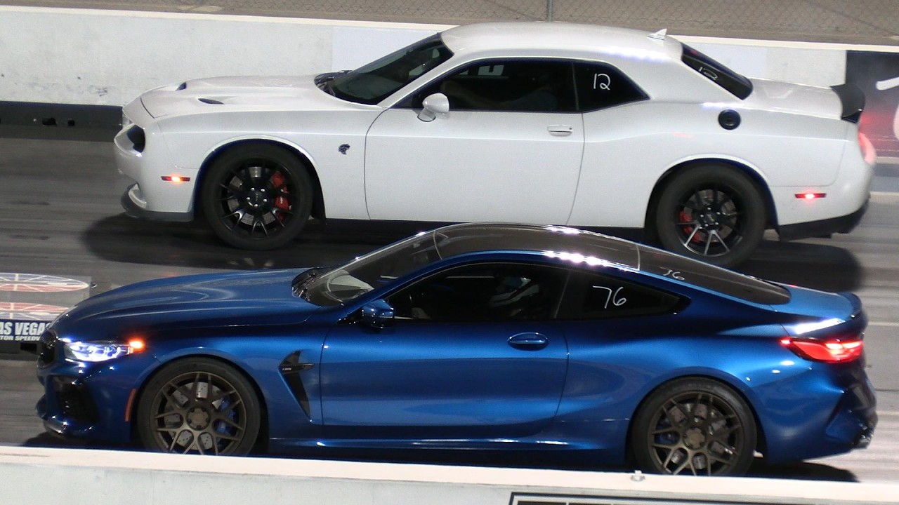 BMW m8 vs Hellcats - drag racing - YouTube