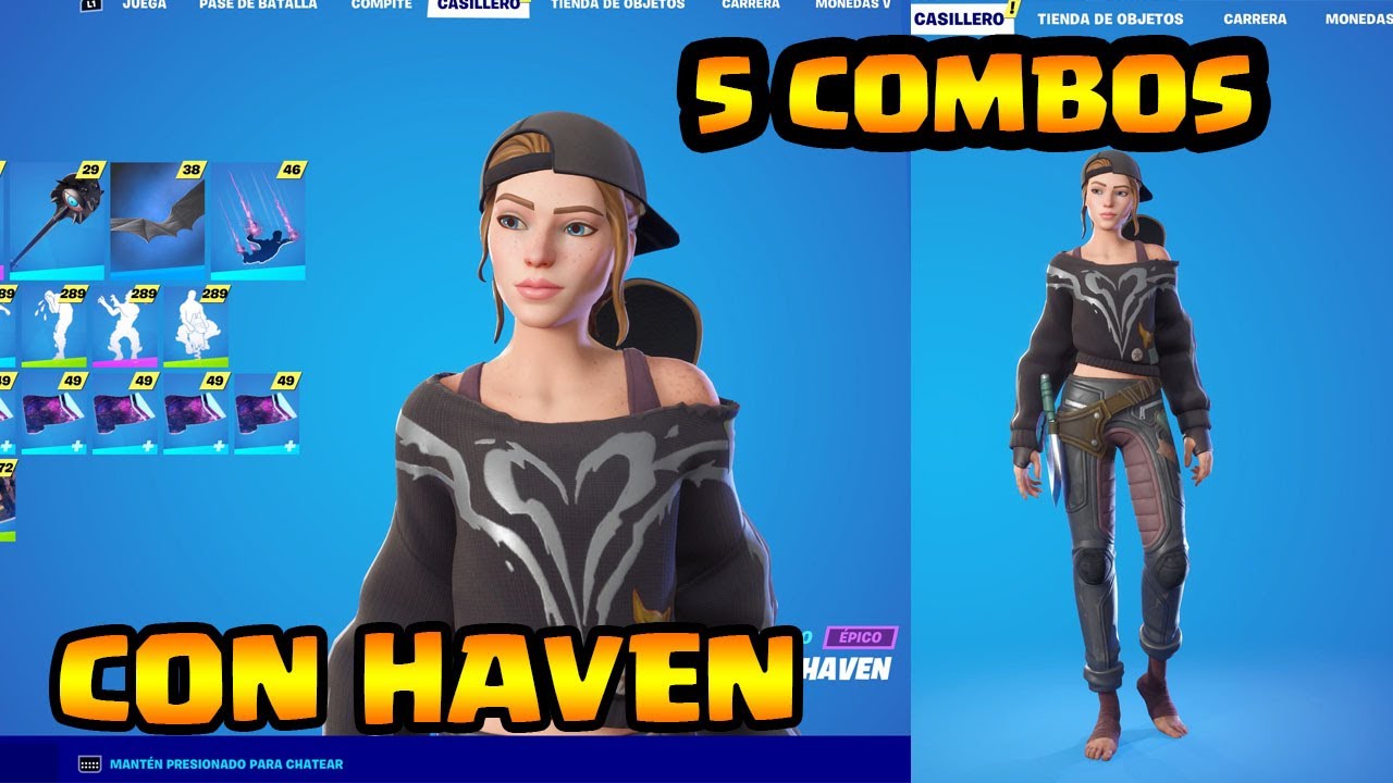 5 COMBOS CON LA SKIN HAVEN FORTNITE BATTLE ROYALE - YouTube