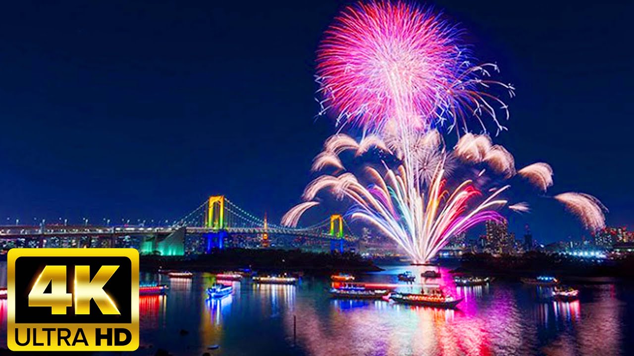 4K HDR Beautiful Fireworks Scene - Merry Christmas Sleep Music & Happy ...