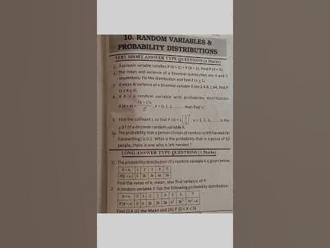 10.Random variables and probability distributions(7+2)marks imp questions maths 2@ - YouTube