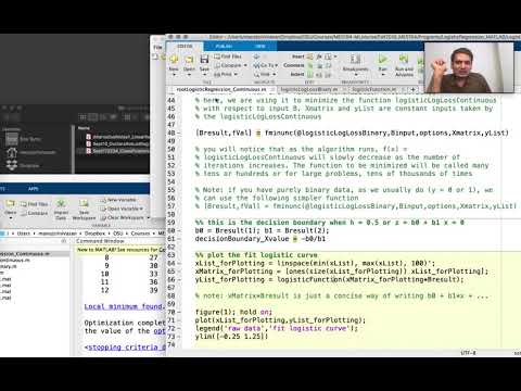 Logistic regression MATLAB demo, part 2, overlapping data - YouTube