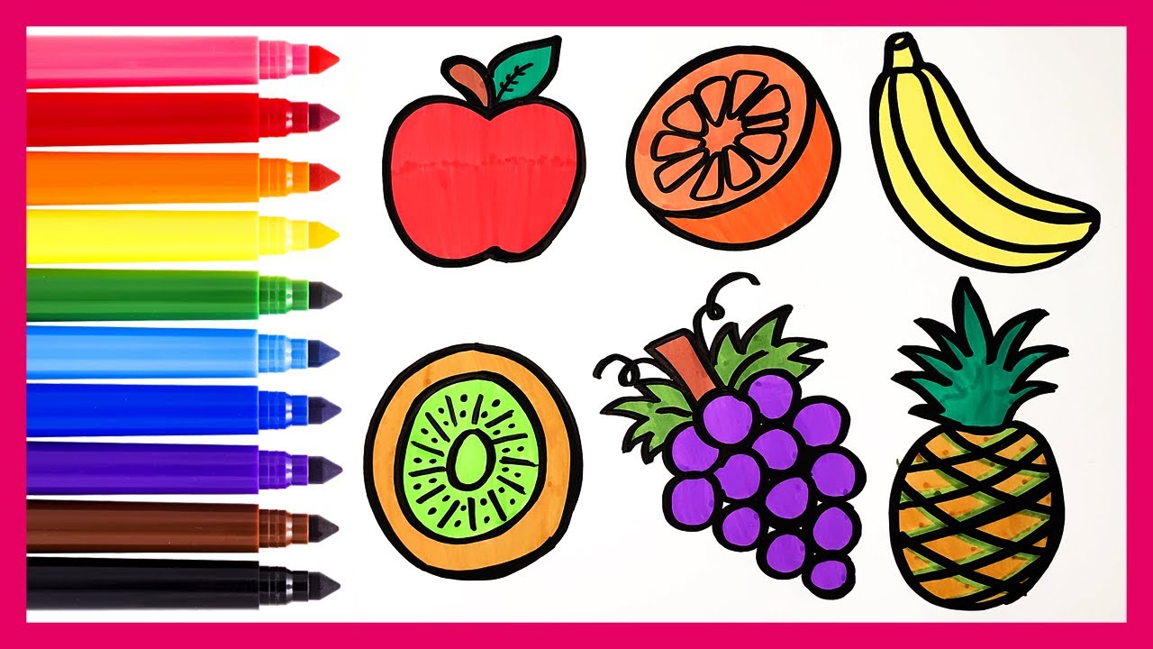 How to draw fruits 🍌🥝 List Of Fruits 🍍🍎 Learn Names Of Fruits 🍇 Fruit ...