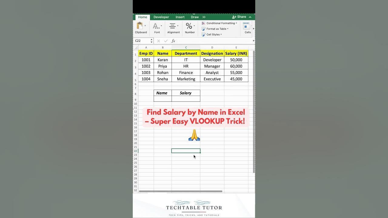 How to Fetch Salary by Name Using VLOOKUP in Excel – Easy Guide 💼 # ...