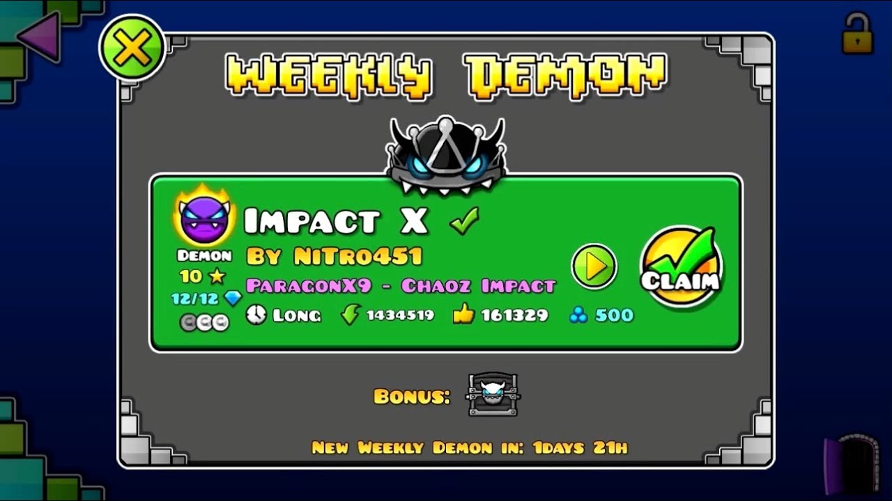 Geometry Dash Weekly Demon #2: Impact X by NiTro451 (epic easy demon ...