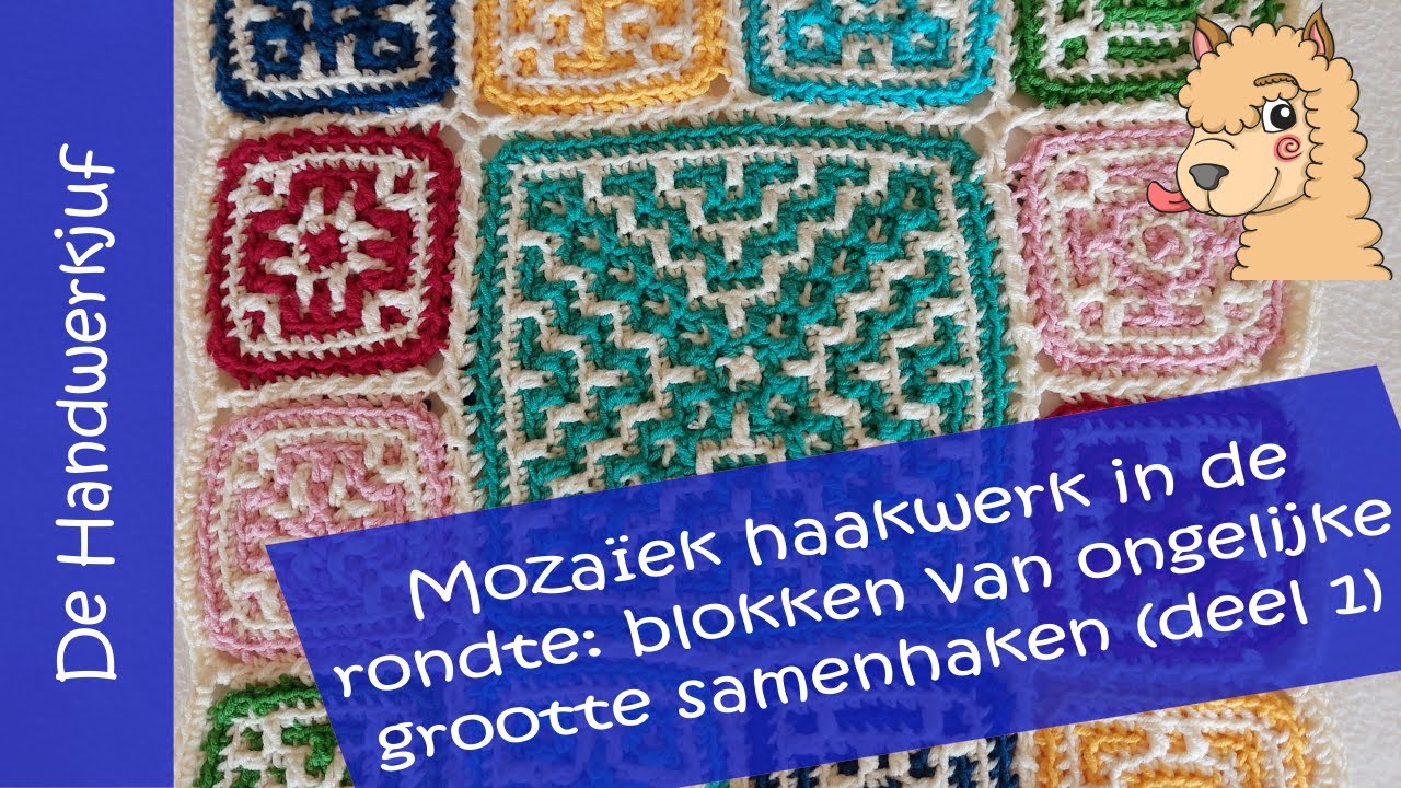 Mozaïek haakwerk in de rondte: blokken van verschillend formaat ...