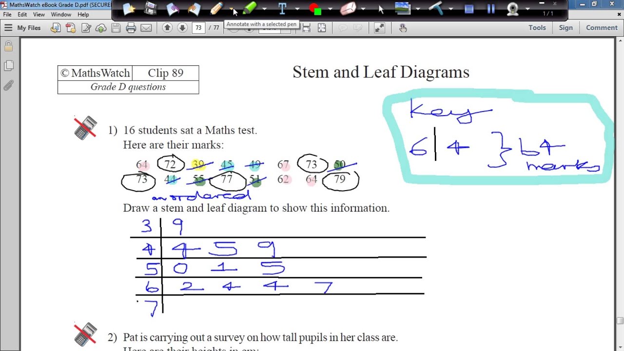 clip89 stem n leaf grade c gcse maths - YouTube