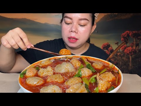 Pedas Gurih bakso urat pedas mercon pake soun sawi MUKBANG