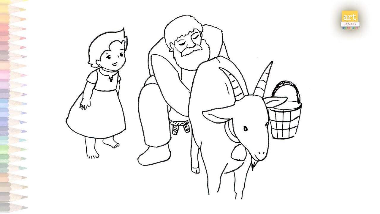 Heidi and goat drawing easy | Cartoon drawings Heidi and goat | Cartoon ...