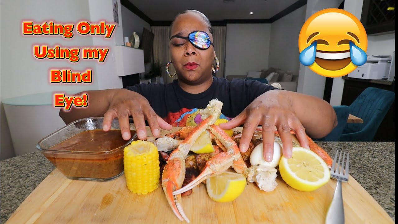EATING A SEAFOOD BOIL USING ONLY MY BLIND EYE!!! (HILARIOUS) - YouTube