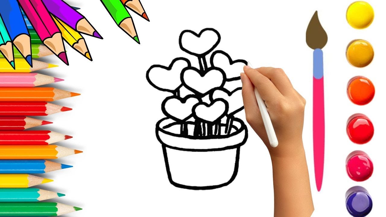 How To Draw cute Love Tree Drawing, Painting & Coloring For Kids and ...