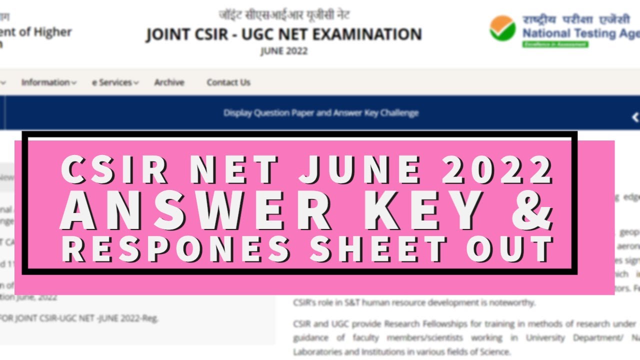 Csir Net June 2022 Answer Key And Response Sheet Out Csir Net Answer Key Csir Net Life