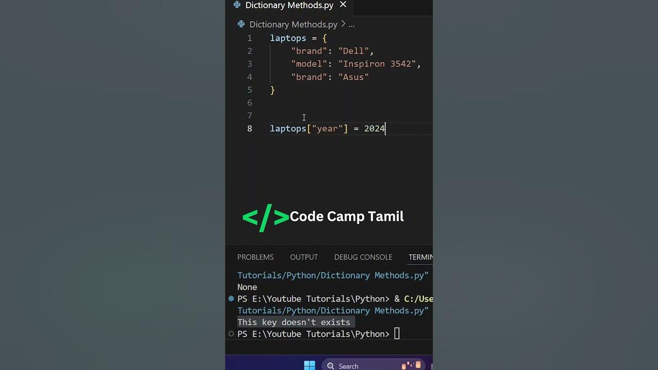 Creating New Key Value Pair In Dictionary In Python In Tamil Datatypesinpython Programming
