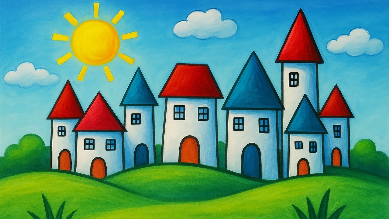 Cute Fantasy Village Drawing for Kids | Easy Step-by-Step Art Tutorial ...