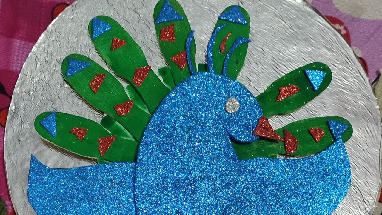 Ice Cream stick peacock || How to make a peacock with stick || DIY ...
