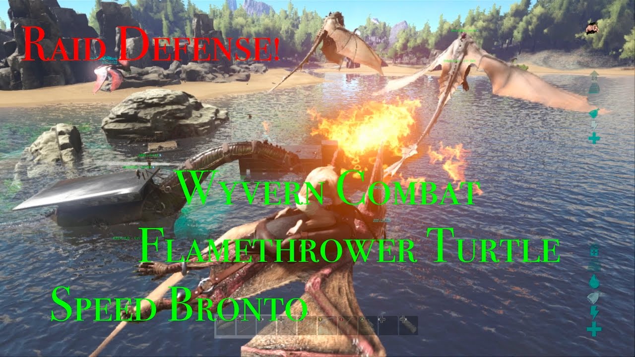 Ark Raid Defense! Speed Bronto, Flamethrower Turtle, Wyvern Combat ...